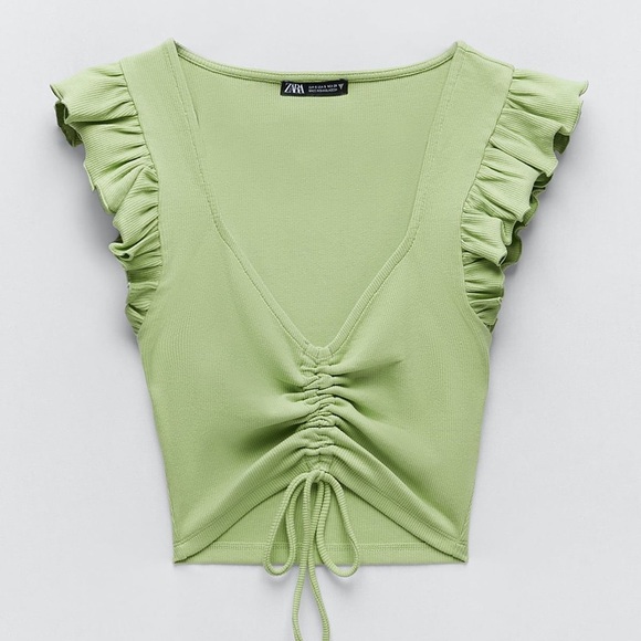 Zara | Tops | Zara Green Ruffle Top | Poshmark